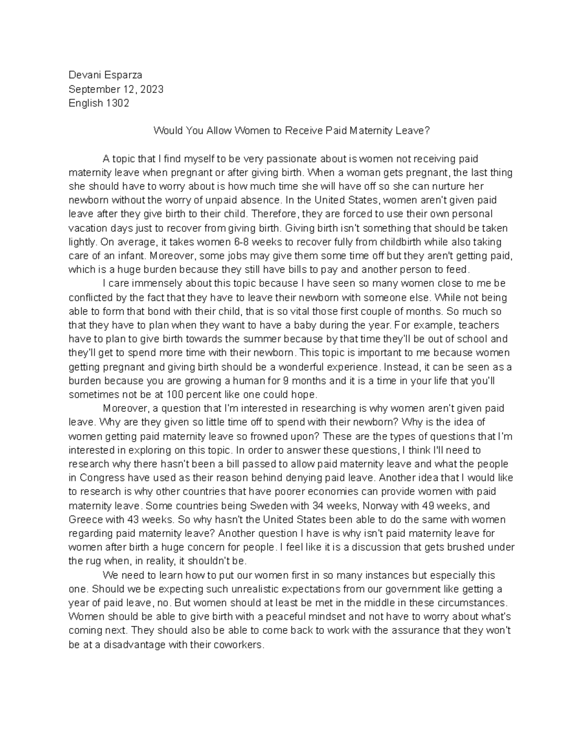 I-Search Essay - Devani Esparza September 12, 2023 English 1302 Would ...
