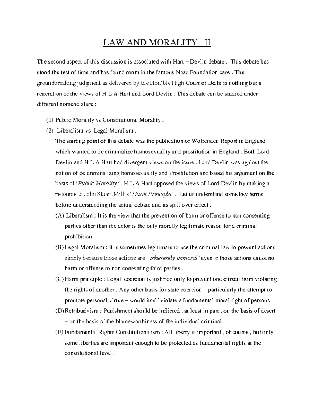 LAW AND Morality THE HART Delvin Debate - LAW AND MORALITY – II The ...