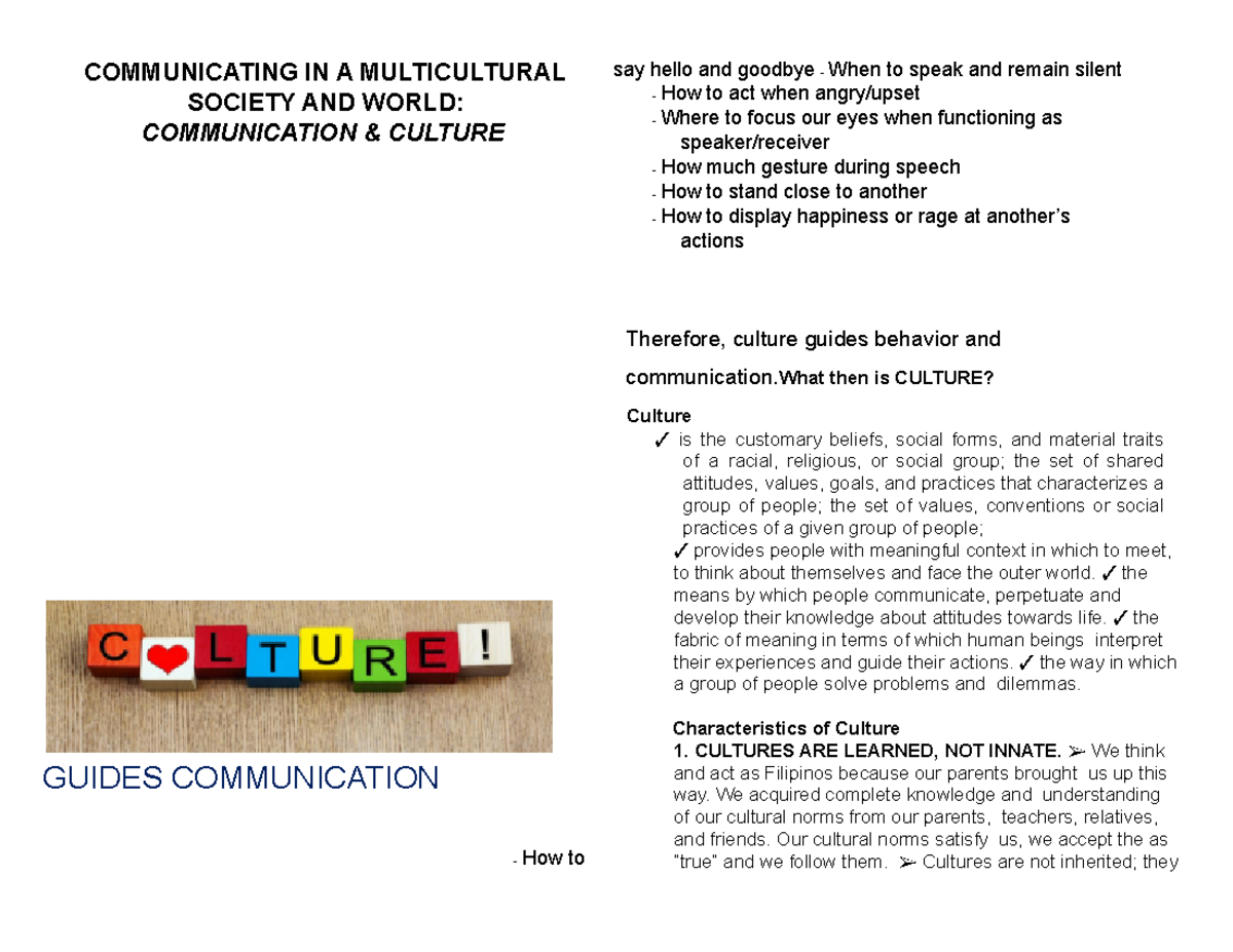 Handout 3 - Communication and Culture - COMMUNICATING IN A ...