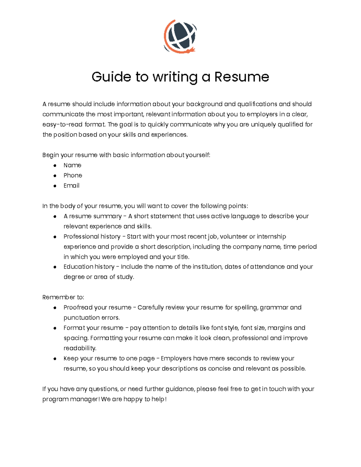 Guide to writing a resume (11) - Guide to writing a Resume A resume ...