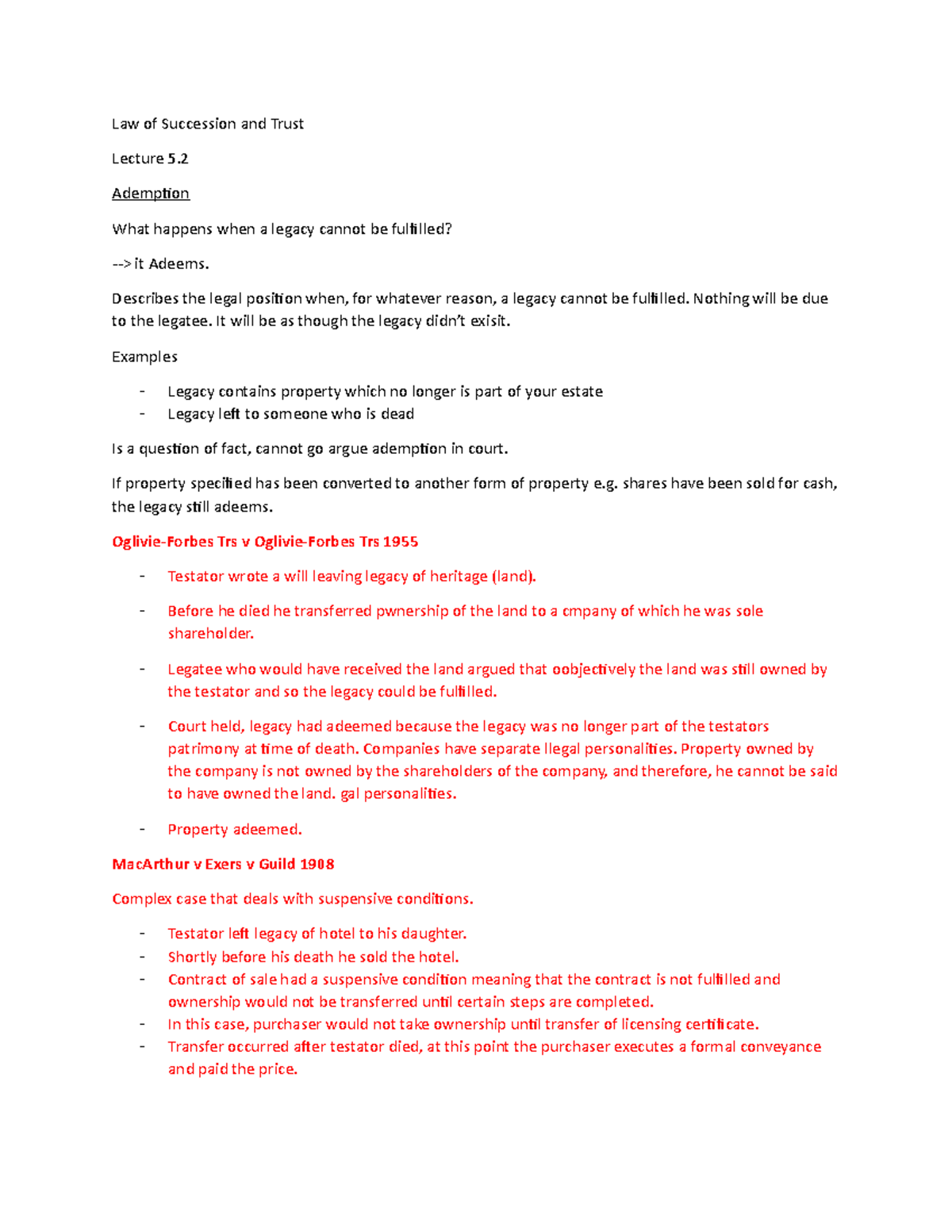 Lecture 5.2 - Ademption - Law of Succession and Trust Lecture 5 ...