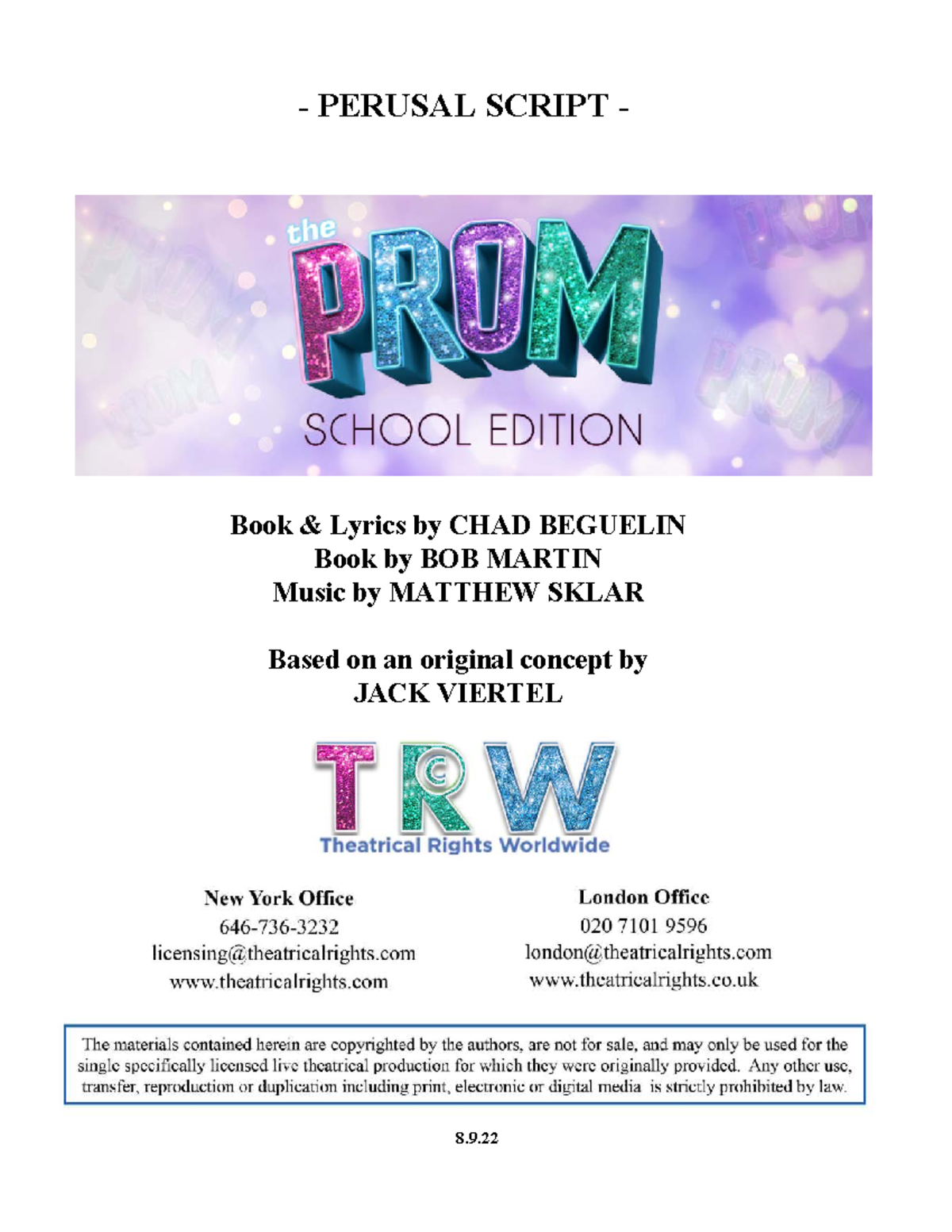 PROM+-High+School+Script - PERUSAL SCRIPT - Book & Lyrics by CHAD BEGUELIN Book by BOB MARTIN ...