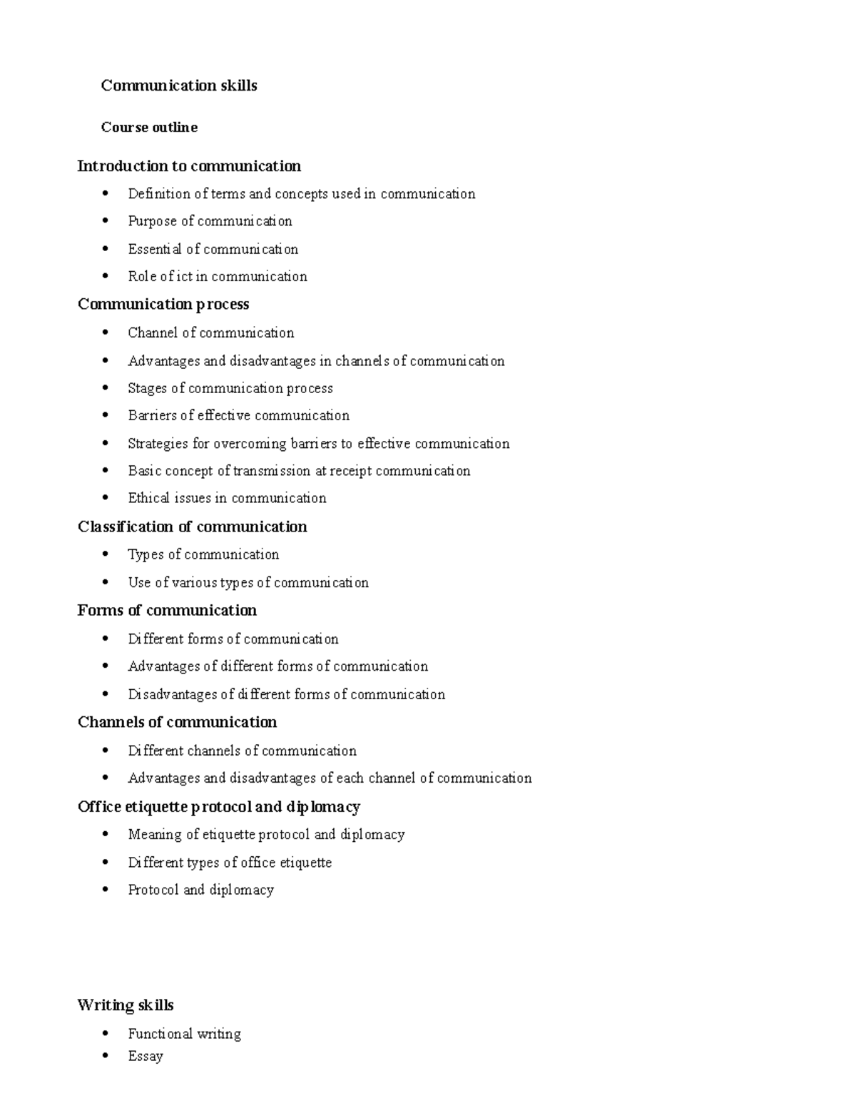 Communication Skills Notes JAN 2020 Communication Skills Course