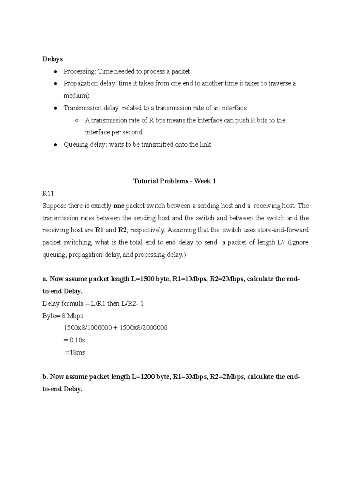 Lab 1 - Network Fundamentals - Delays Processing: Time needed to ...