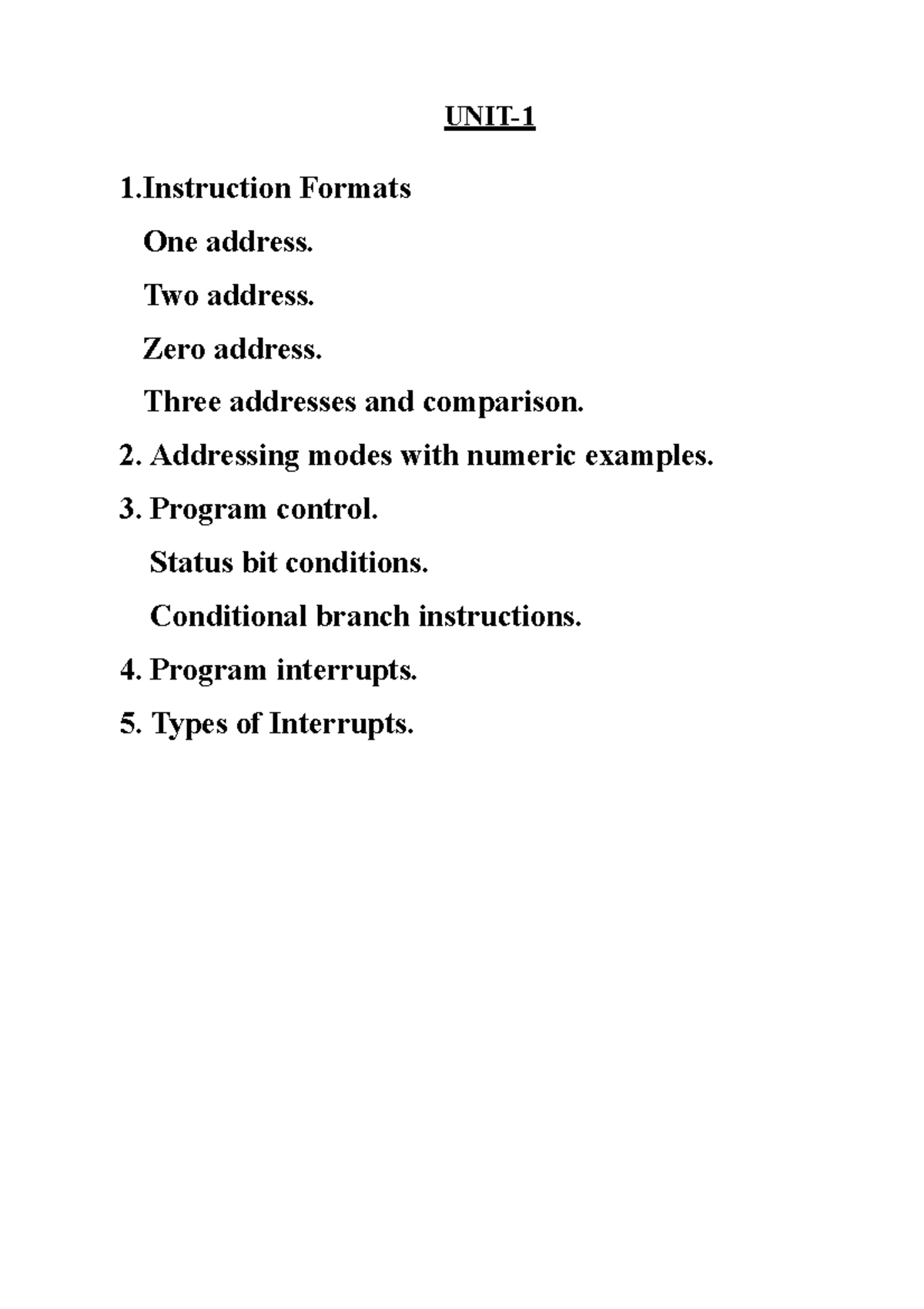 CO Lecture Notes - UNIT- 1 Formats One address. Two address. Zero ...