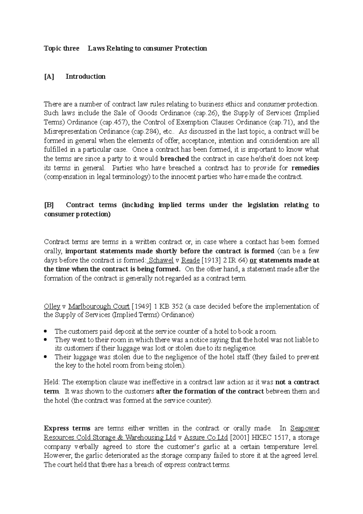 Topic 3 Laws relating to Consumer Protection - Topic three Laws ...
