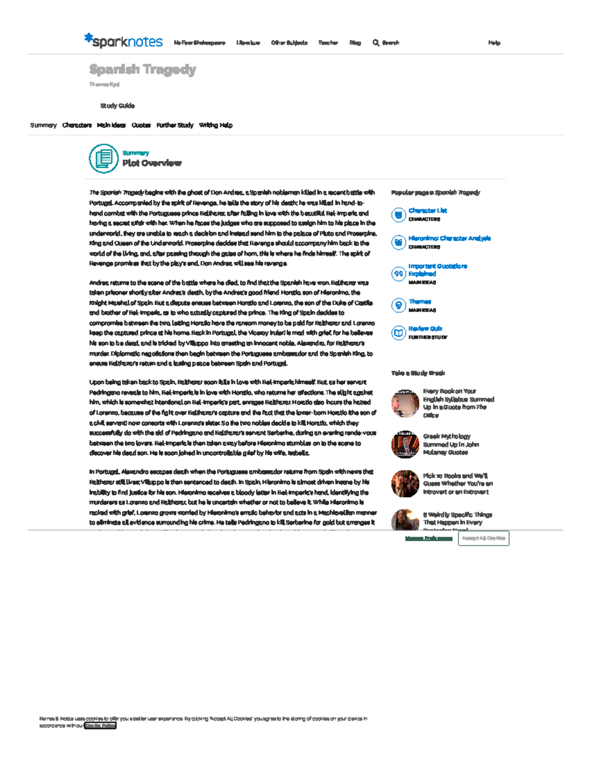 Spanish Tragedy Plot Overview Spark Notes - Spanish Tragedy Thomas Kyd ...