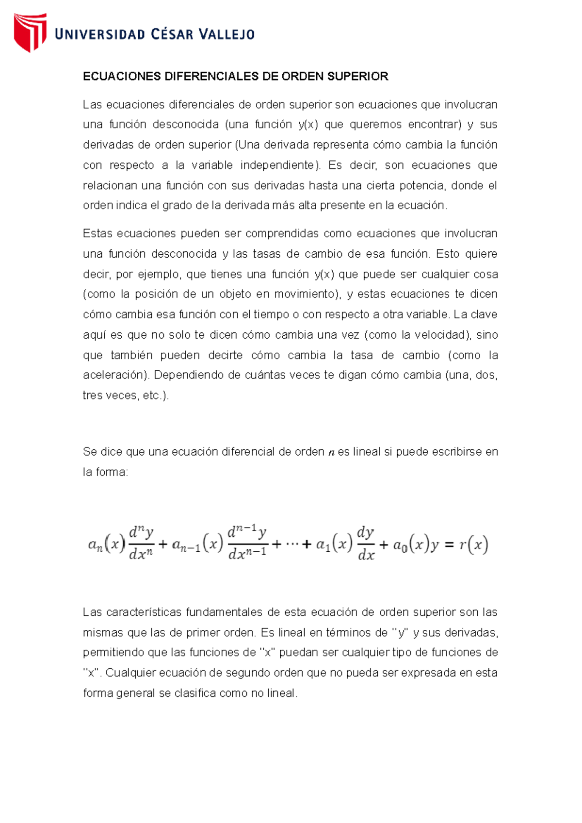 Ecuaciones Diferenciales DE Orden Superior - Mate III - ECUACIONES DIFERENCIALES DE ORDEN ...