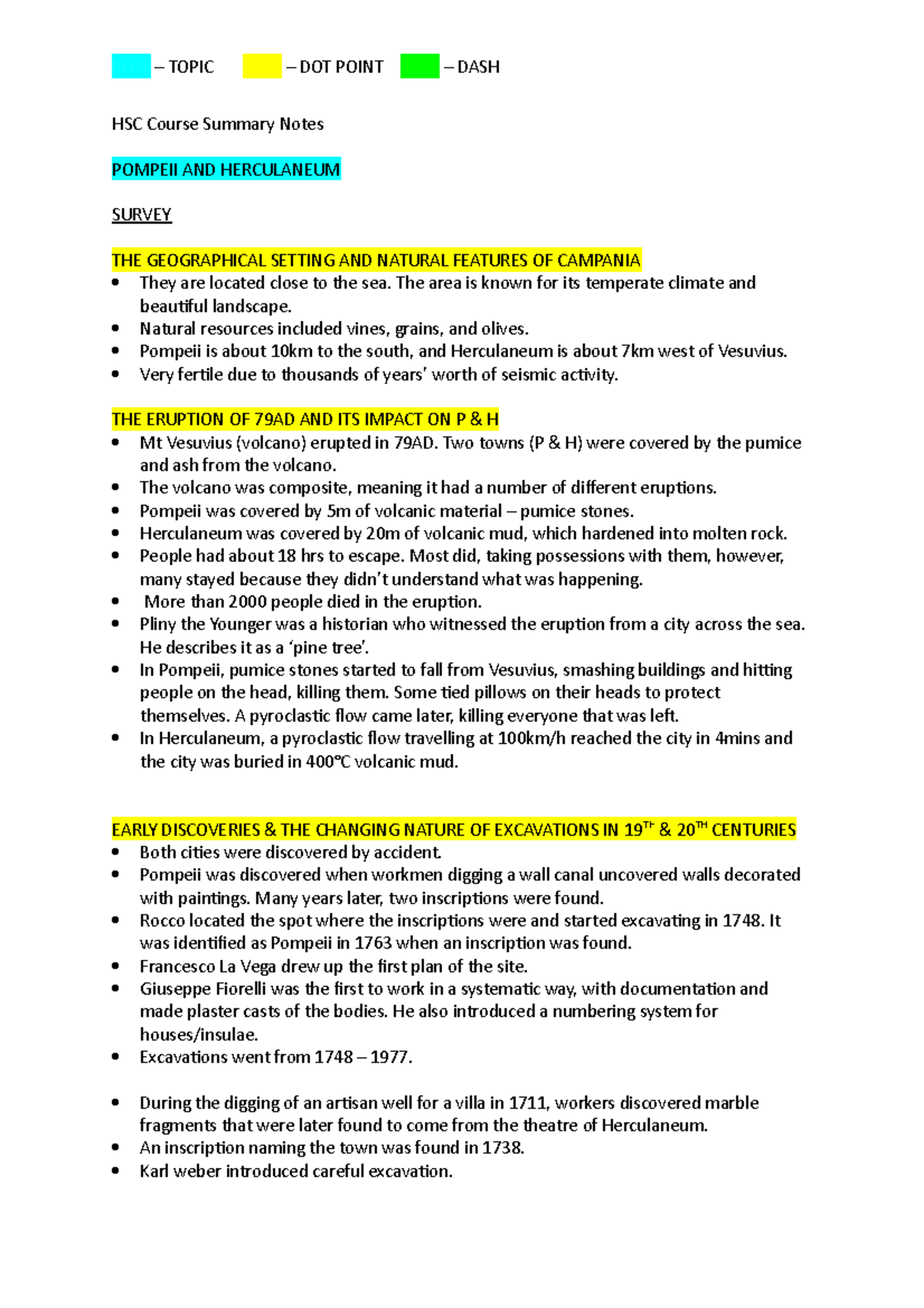 HSC Ancient History Summary Notes - HSC Course Summary Notes POMPEII ...