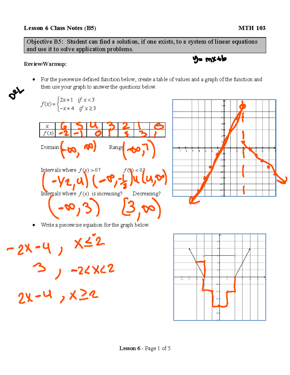 Blank Class Notes 6 - x f ( )x Lesson 6 Class Notes (B5) MTH 103 ...