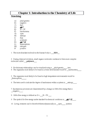 Biochem Problem Set 2 - practice - Chapter 11: Enzyme Catalysis Matching For efficient ...