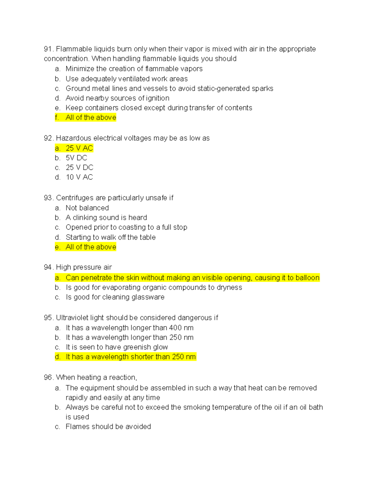 Chemistry Safe QUIZ 91-100 - Flammable liquids burn only when their ...