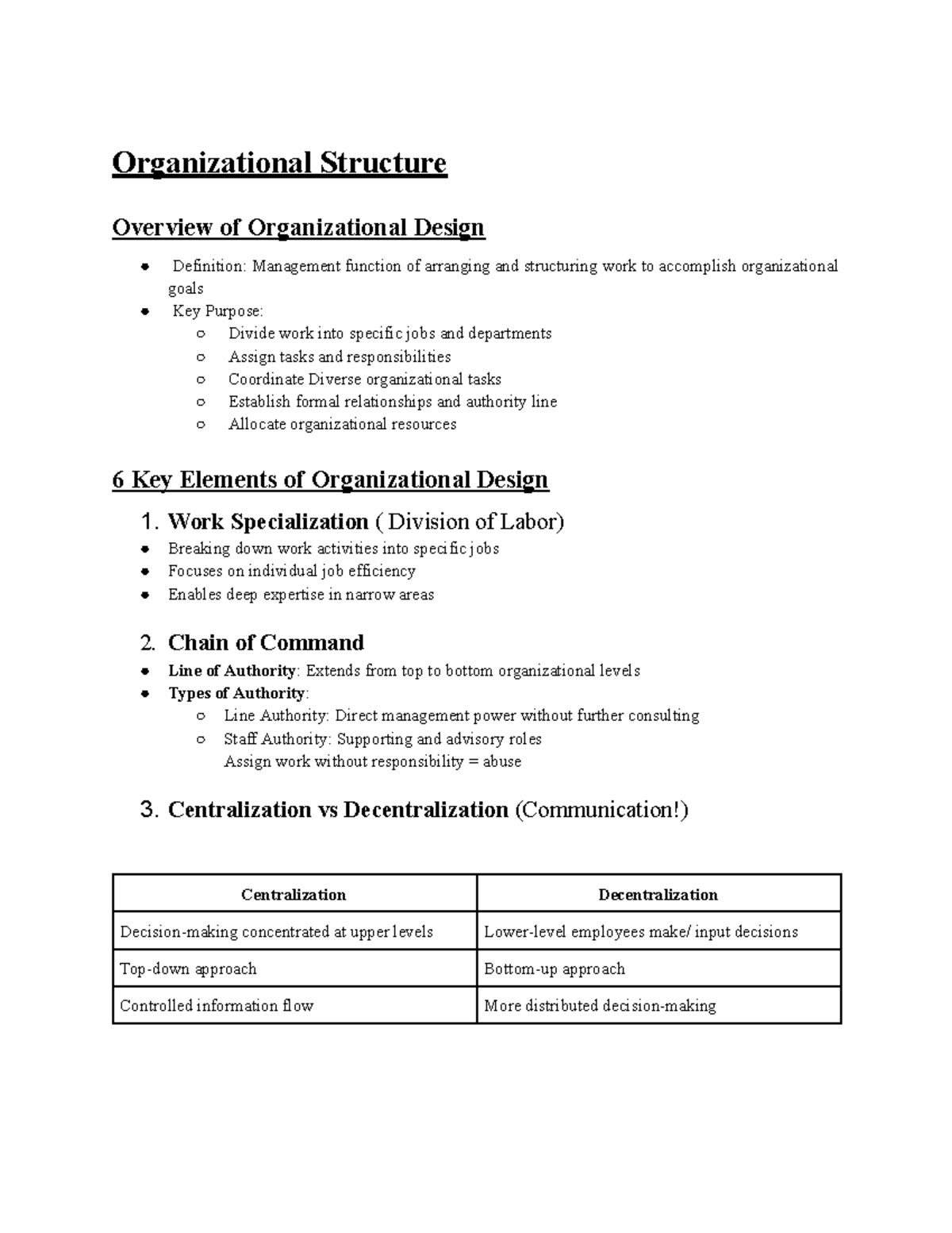 MGNT1020-2 - final exam - Organizational Structure Overview of ...
