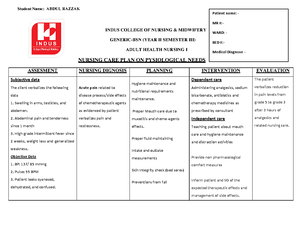 NCP on Diverticular disease - Student Name:- ABDUL RAZZAK INDUS COLLEGE OF NURSING & MIDWIFERY ...
