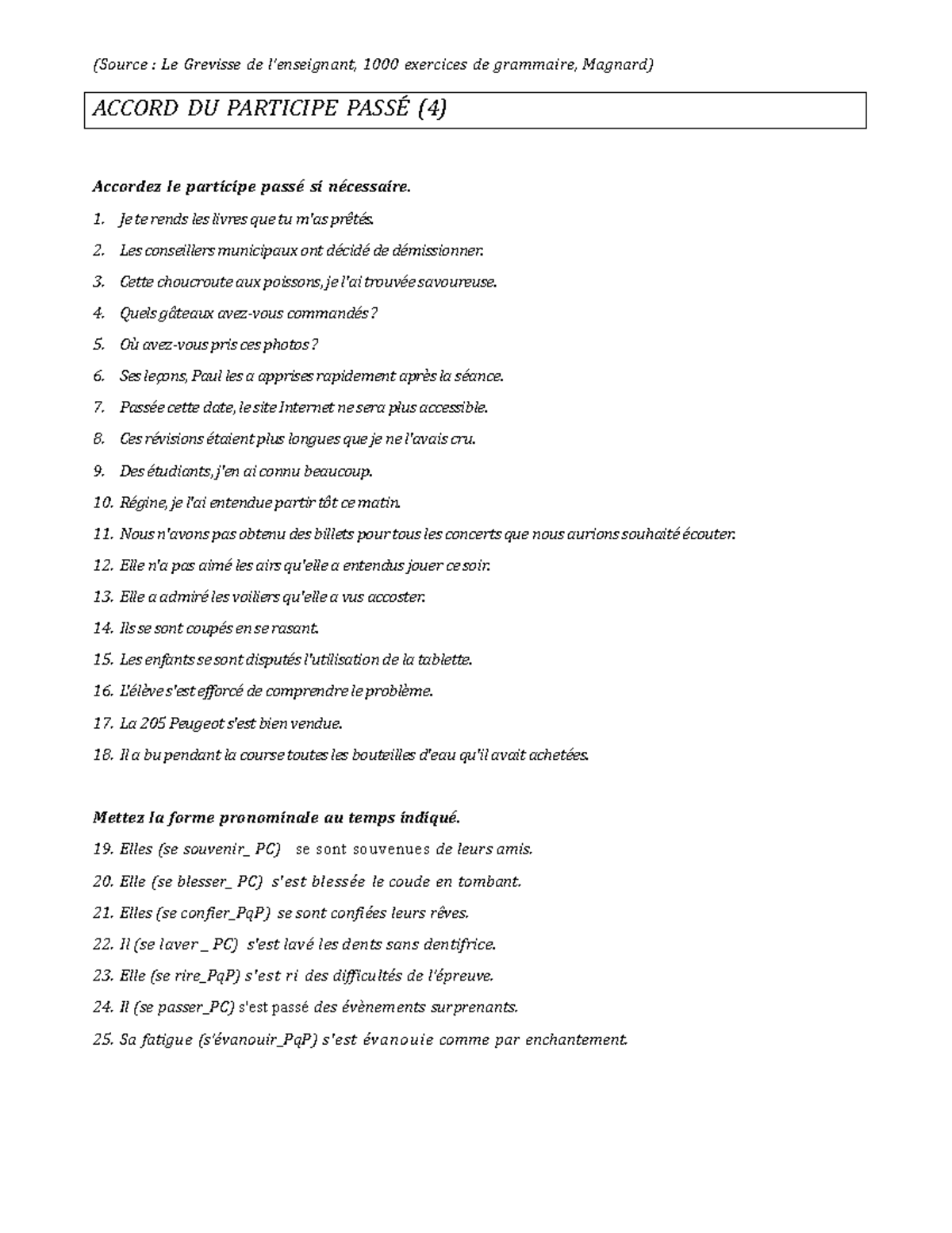 Accord du participe passé 4 - (Source : Le Grevisse de l’enseignant ...