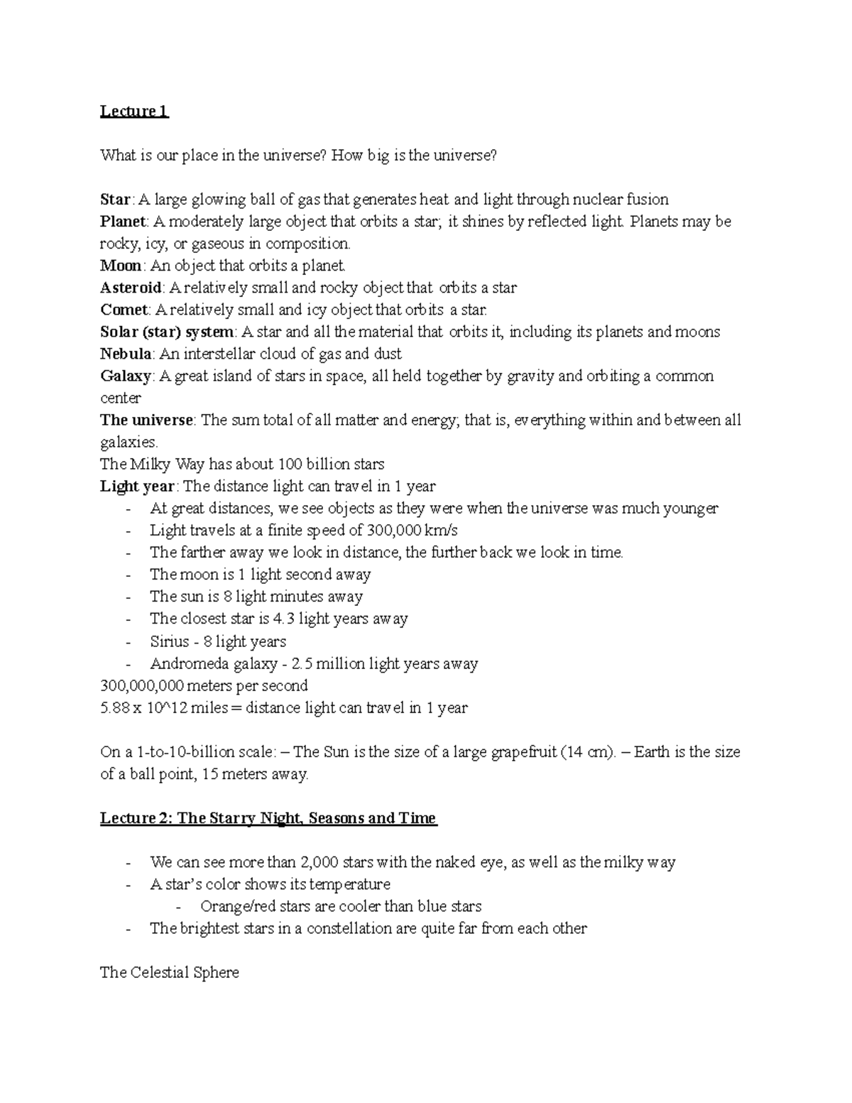 Astronomy Lecture Notes - Lecture 1 What is our place in the universe ...