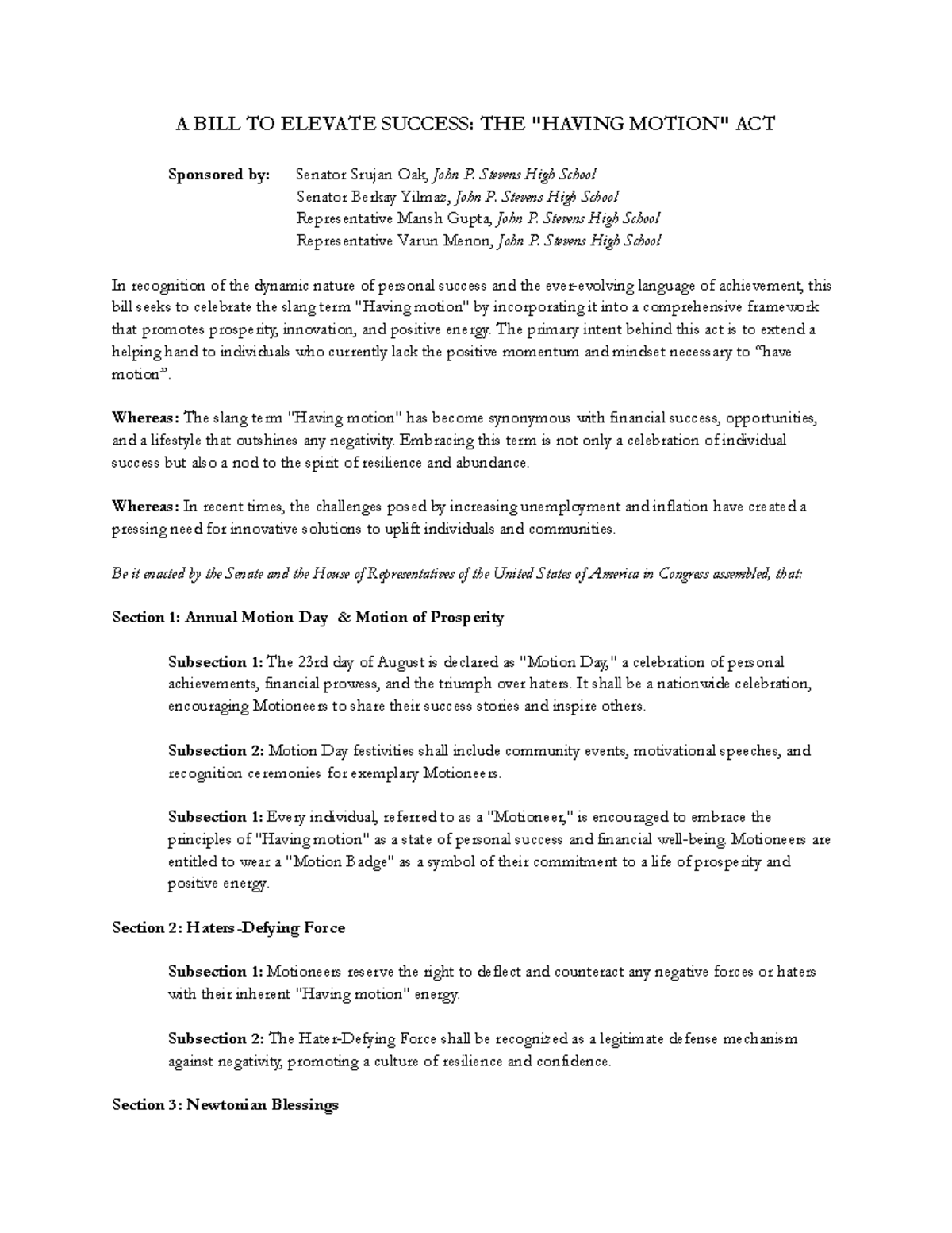 A BILL TO Elevate Success THE Having Motion ACT - A BILL TO ELEVATE ...