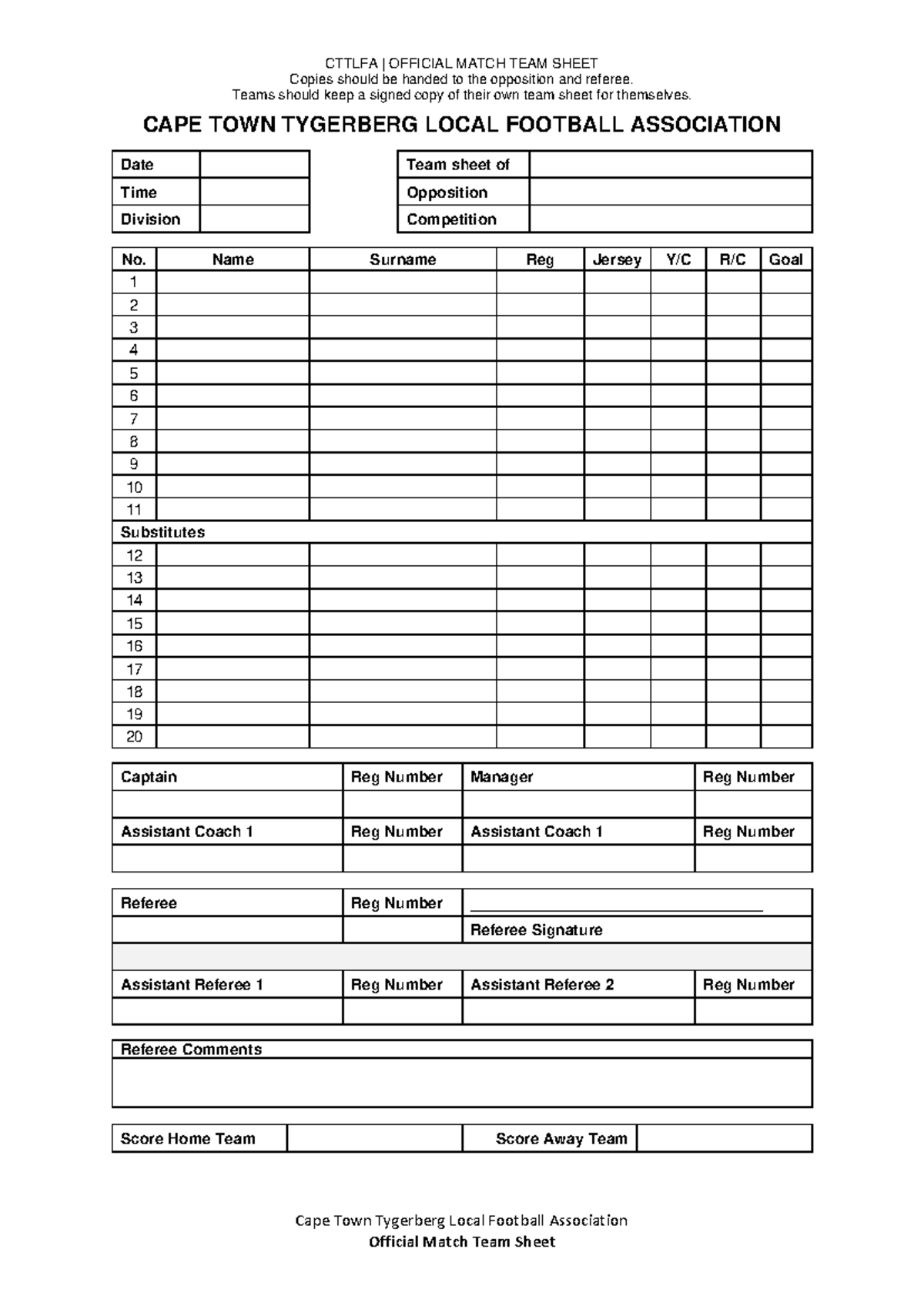 Cttlfa - Digital Team Sheet - CTTLFA | OFFICIAL MATCH TEAM SHEET Copies ...