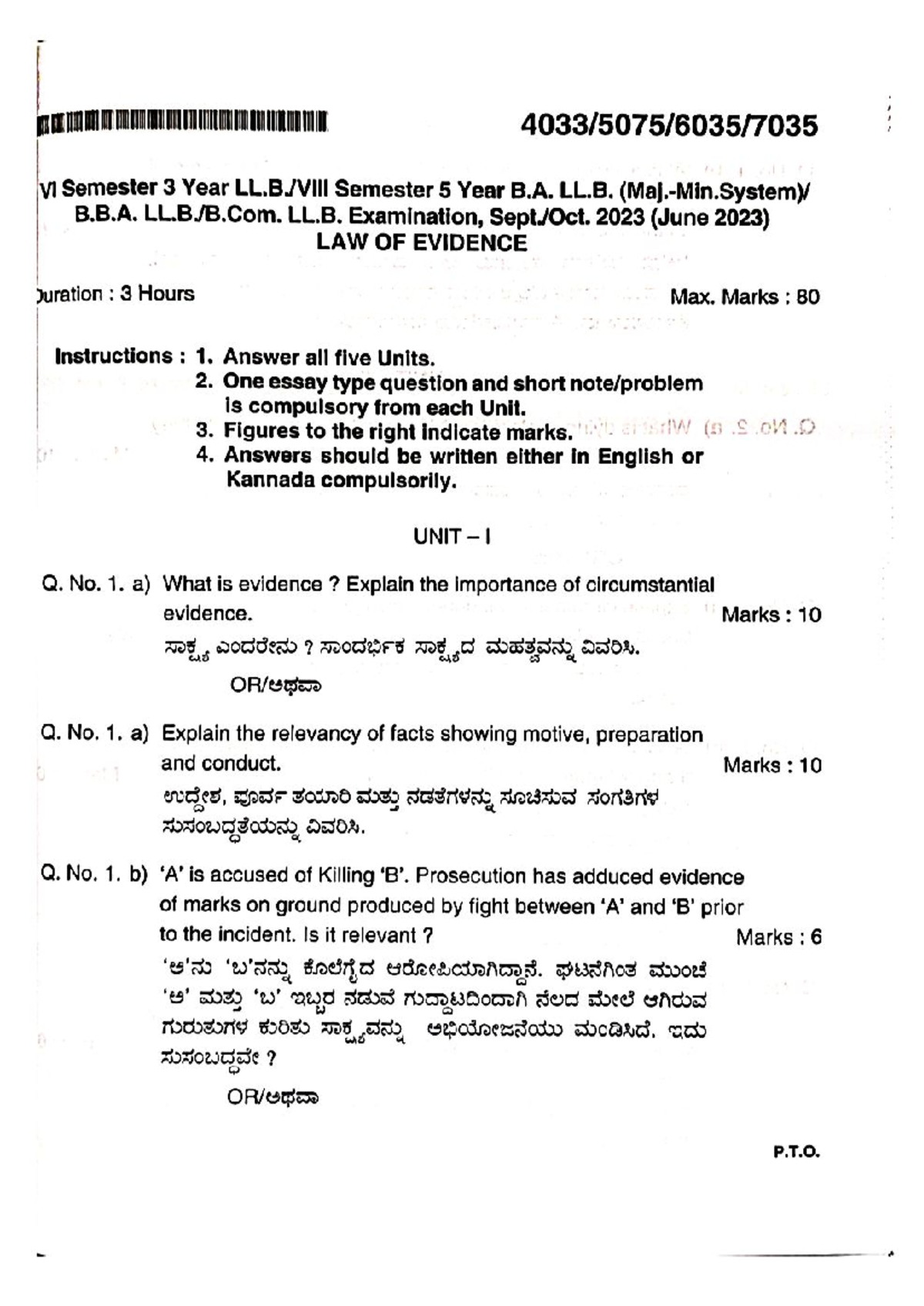 Law of evidence Question papers - VI Semester 3 Year Semester 5 Year B ...