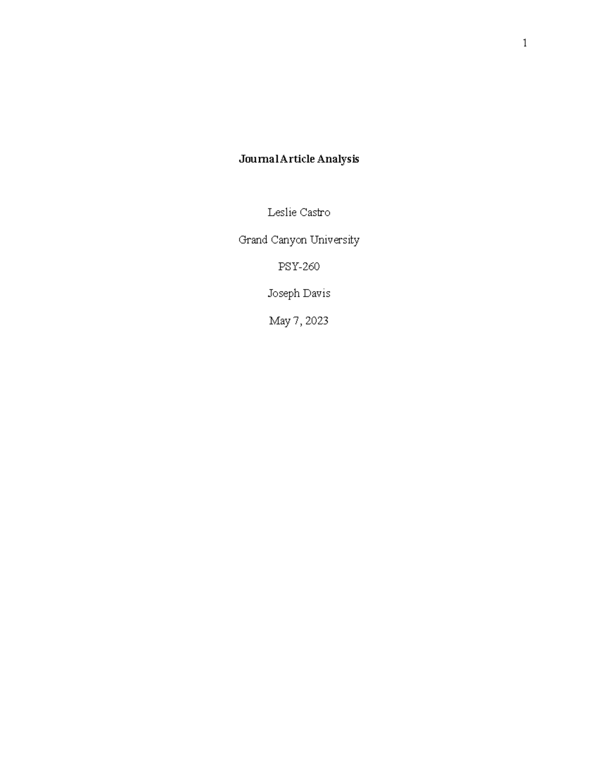 Journal Analysis paper - Journal Article Analysis Leslie Castro Grand ...
