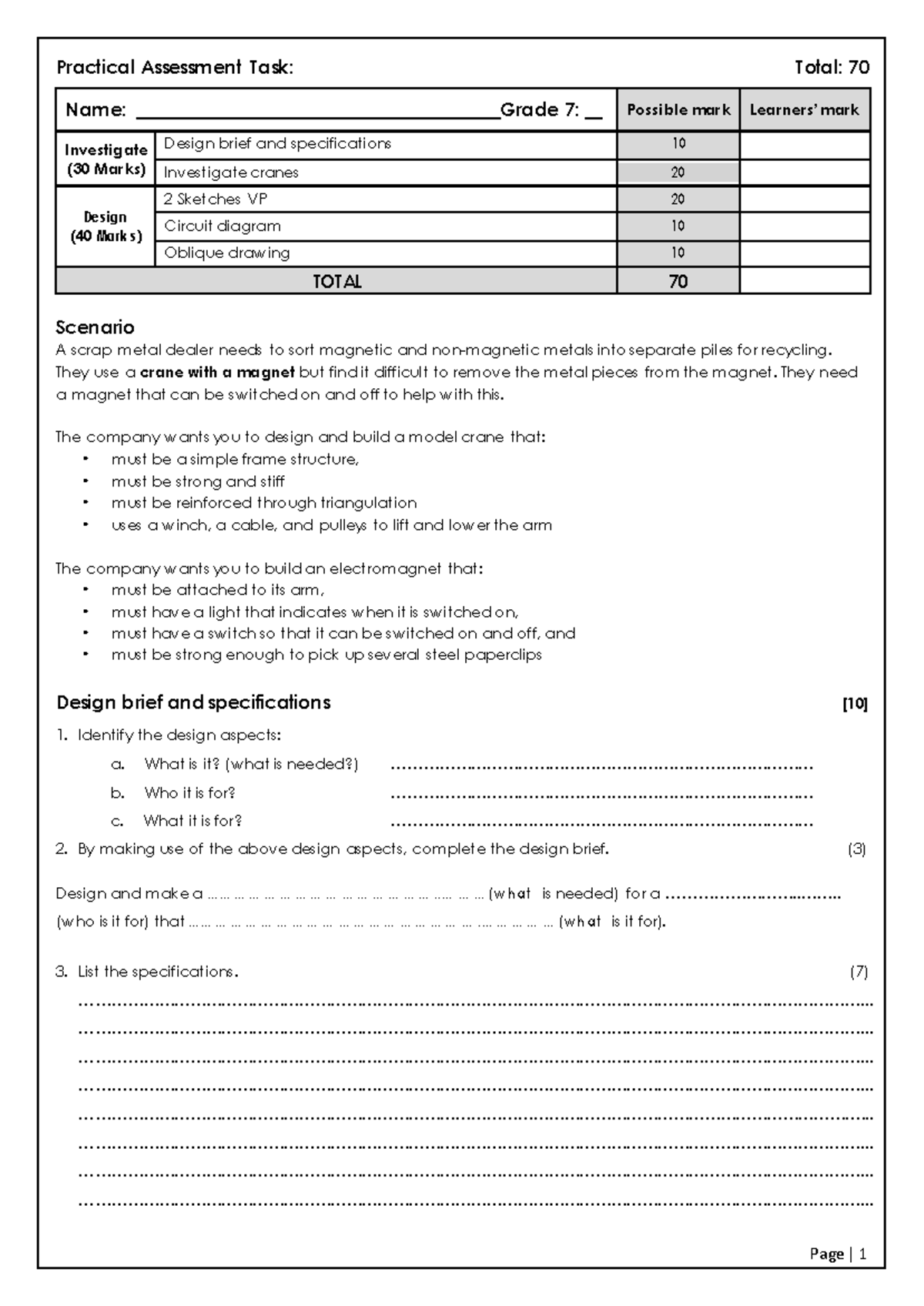 Activities. TERM 3. PAT. Week 1 & 2 - Practical Assessment Task: Total ...