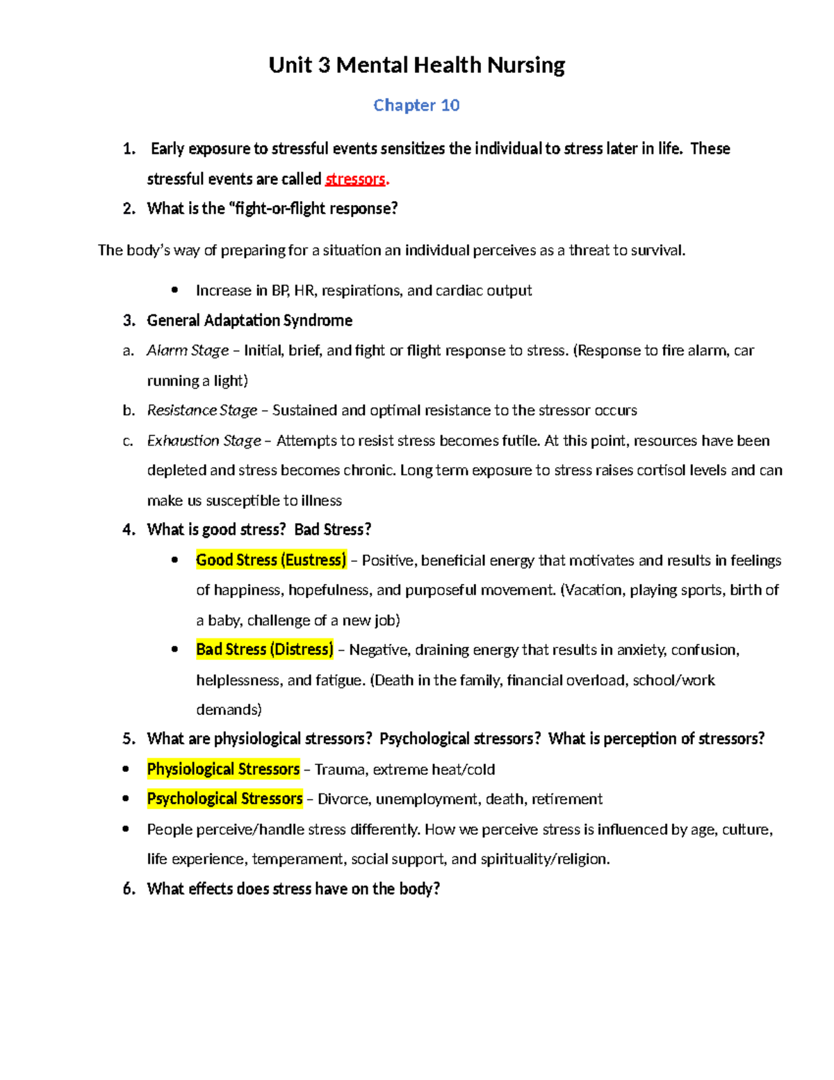 Psych Exam II Study Guide - Unit 3 Mental Health Nursing Chapter 10 ...