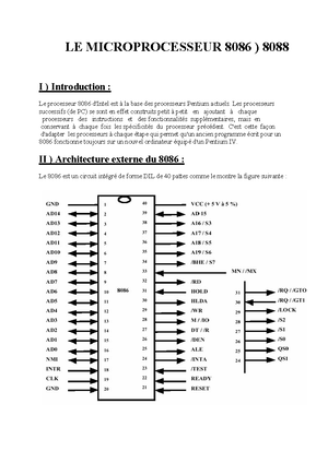 Cours No 04 Etude de l’architecture du Microprocesseur 8086 - 1 ...