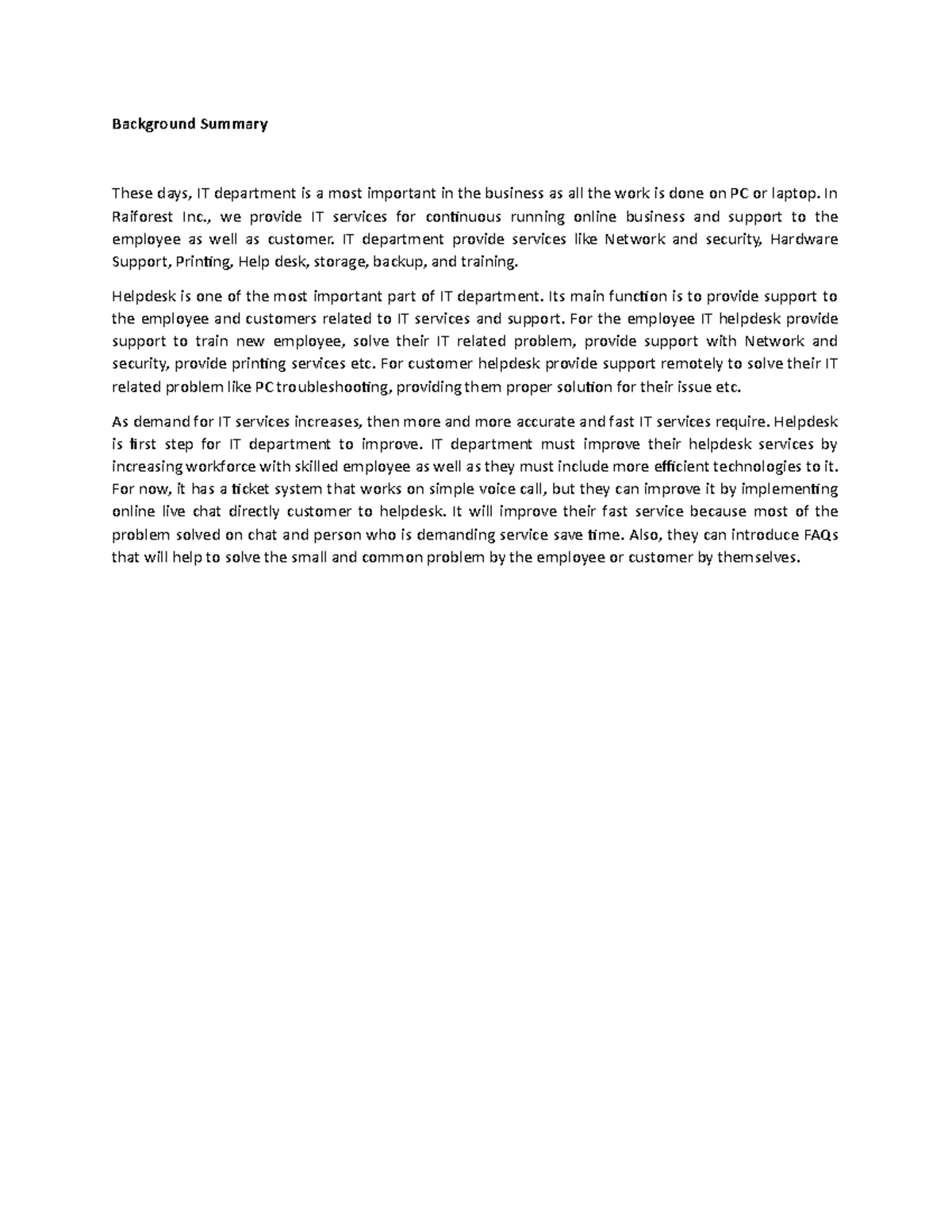 Background Summary by m - Background Summary These days, IT department ...