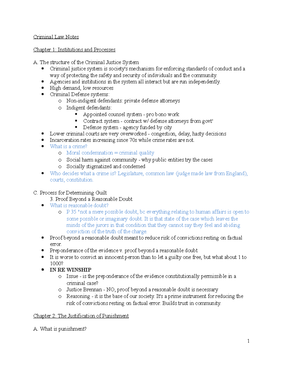 Criminal Law Notes - Criminal Law Notes Chapter 1: Institutions and ...