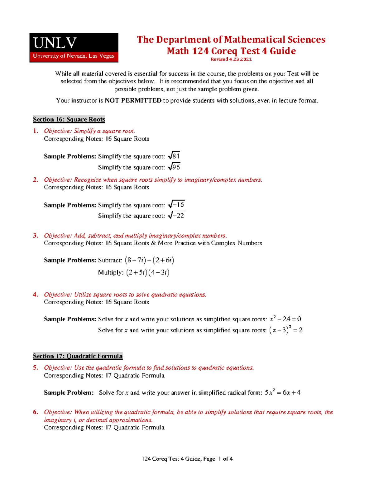 Math 124CX Study Guide Test 4 (Spring 2021) - UNLV The Department of ...