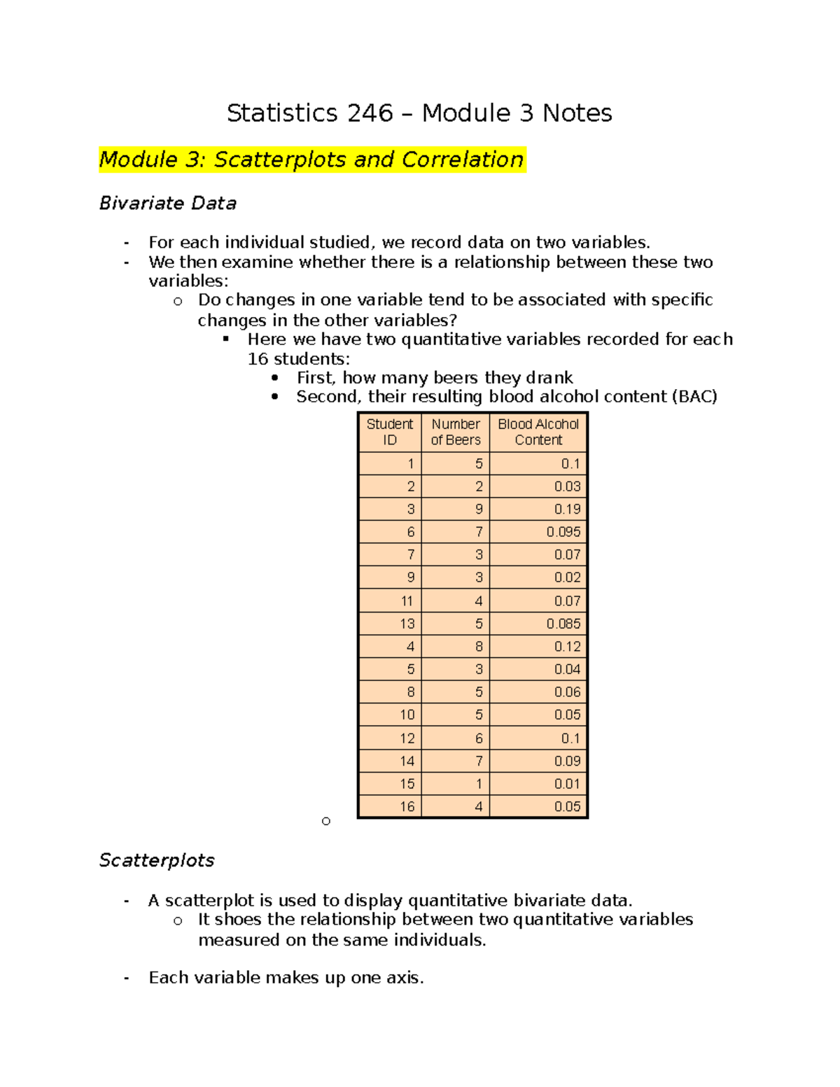 Module 3 - Notes - Statistics 246 – Module 3 Notes Module 3 ...