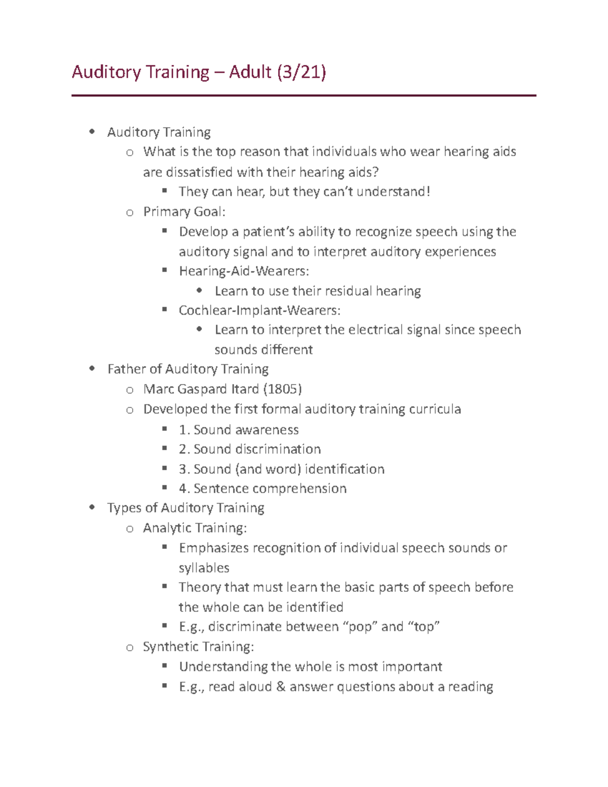 Auditory Training - Adult - Sound awareness 2. Sound discrimination 3 ...