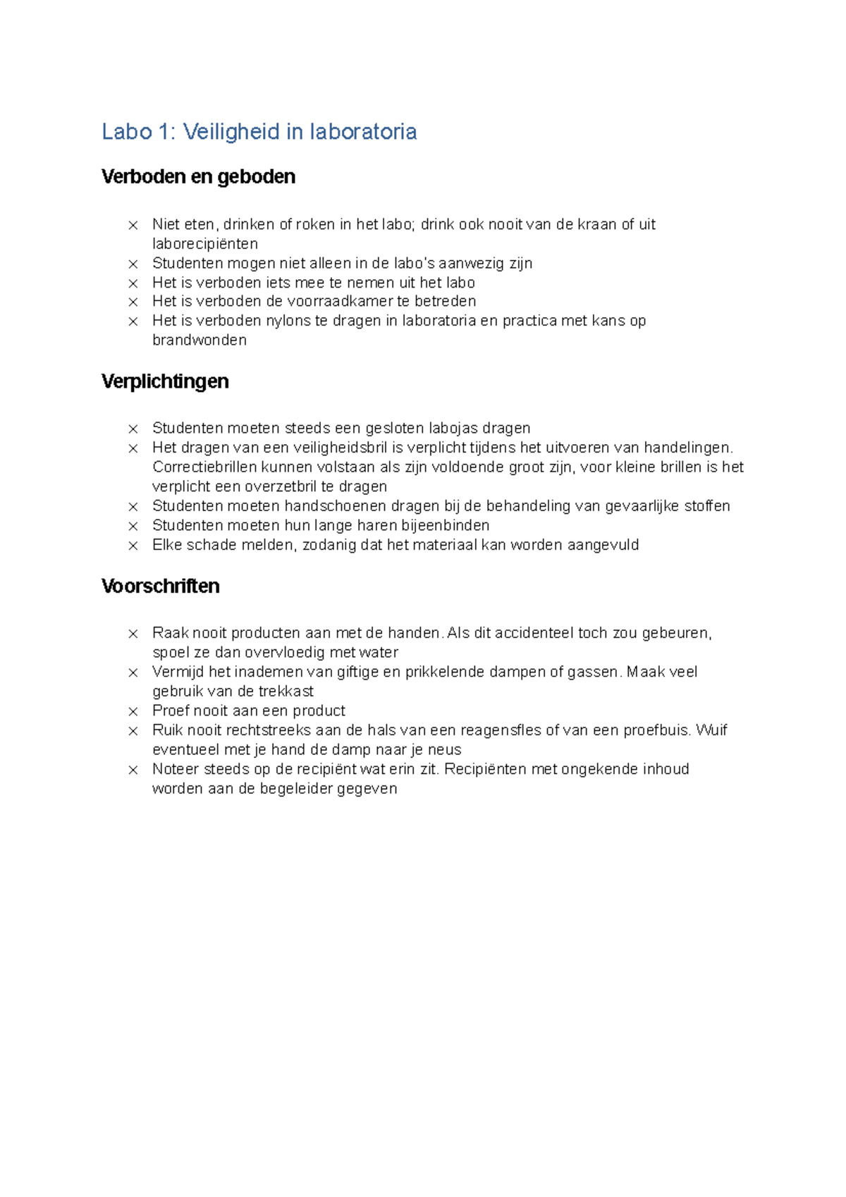 Theorie uit laboschrift - Labo 1: Veiligheid in laboratoria Verboden en ...