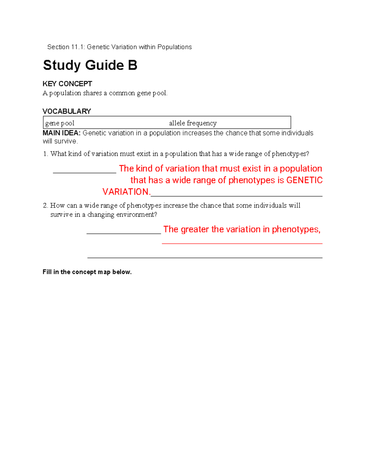 Chapter 11.1 Study Guide 9999 - Section 11: Genetic Variation within ...