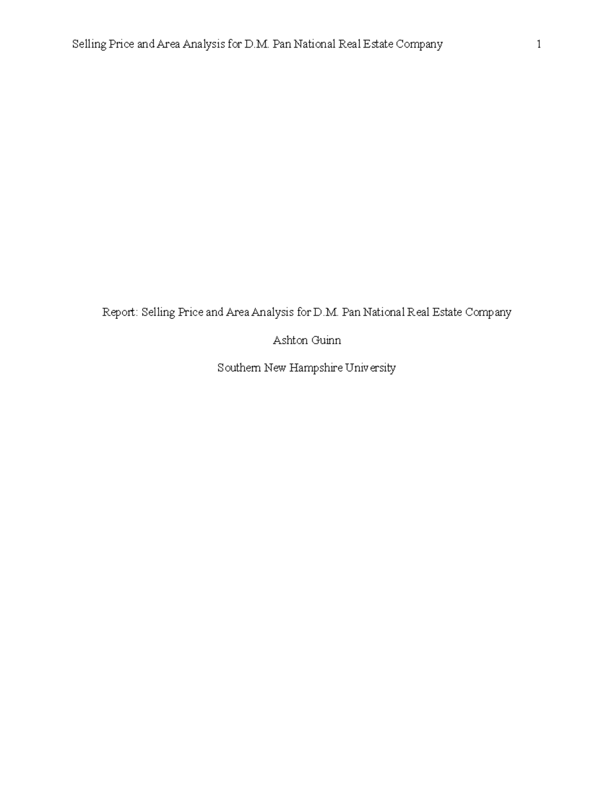 MAT 240 Module Two Assignment - Selling Price and Area Analysis for D ...