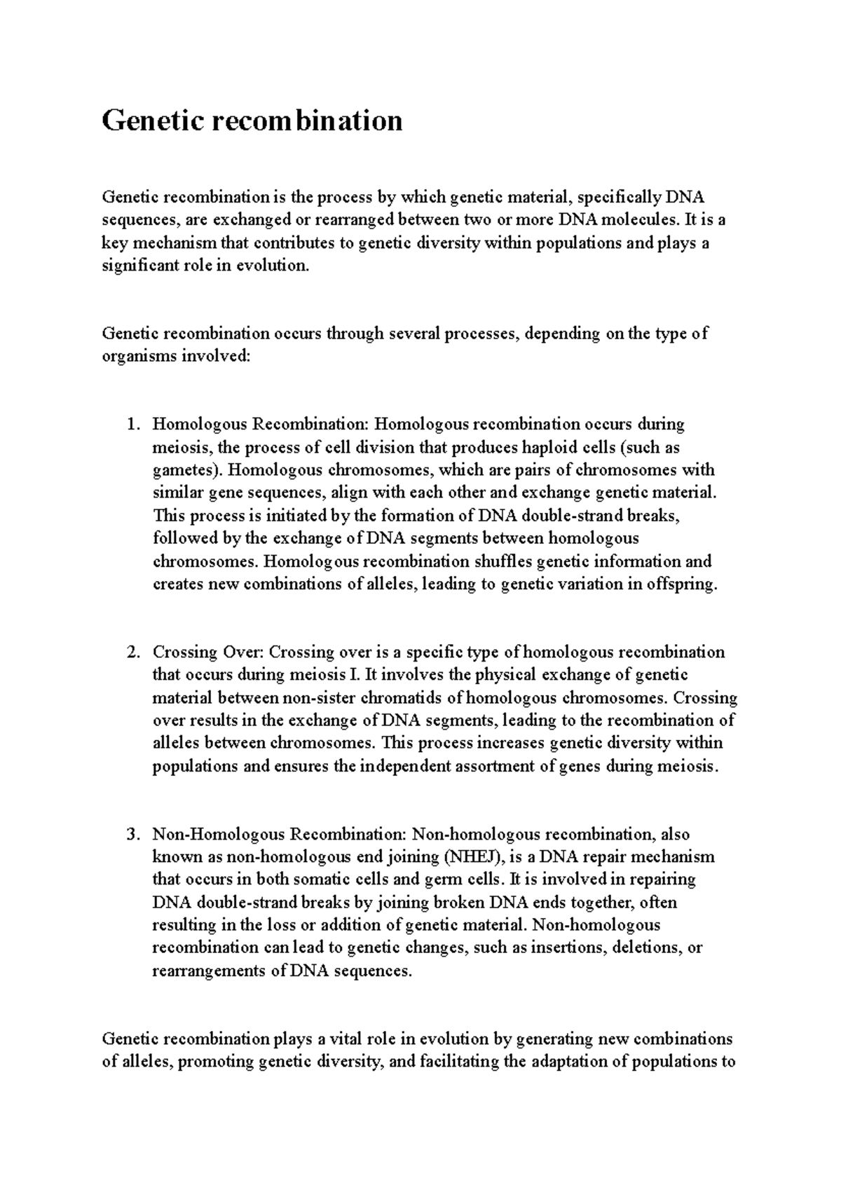 Genetic_recombination - Genetic recombination Genetic recombination is ...