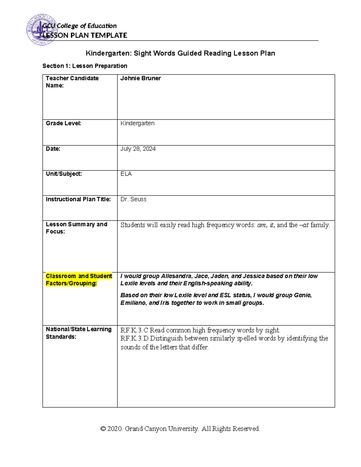 SPD-208 RS T5 Kindergarten Sight Words Guided Reading Lesson Plan ...