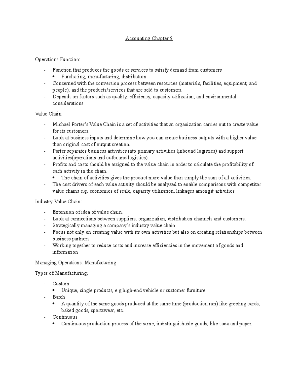 Accounting Chapter 9 Notes - Accounting Chapter 9 Operations Function ...