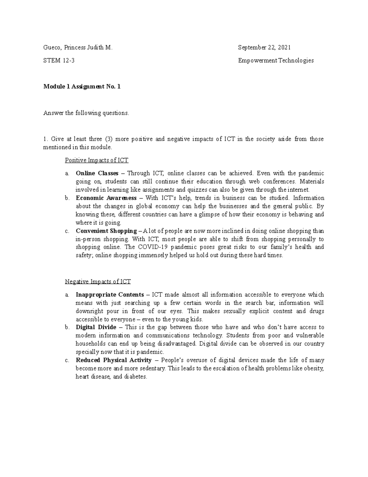 Module 1 Assignment 1 Gueco - Gueco, Princess Judith M. September 22 ...