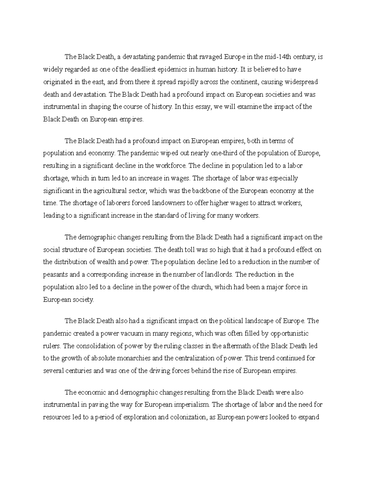 The impact of the Black Death on European Empires - The Black Death, a ...