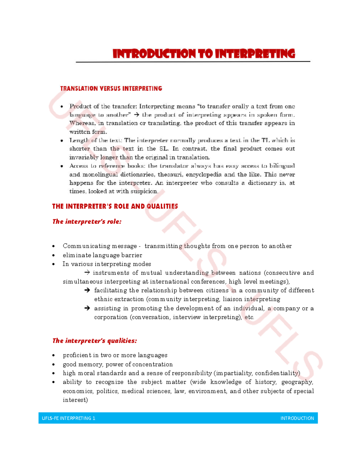 1- Introduction TO Interpreting - THE INTERPRETER’S ROLE AND QUALITIES ...