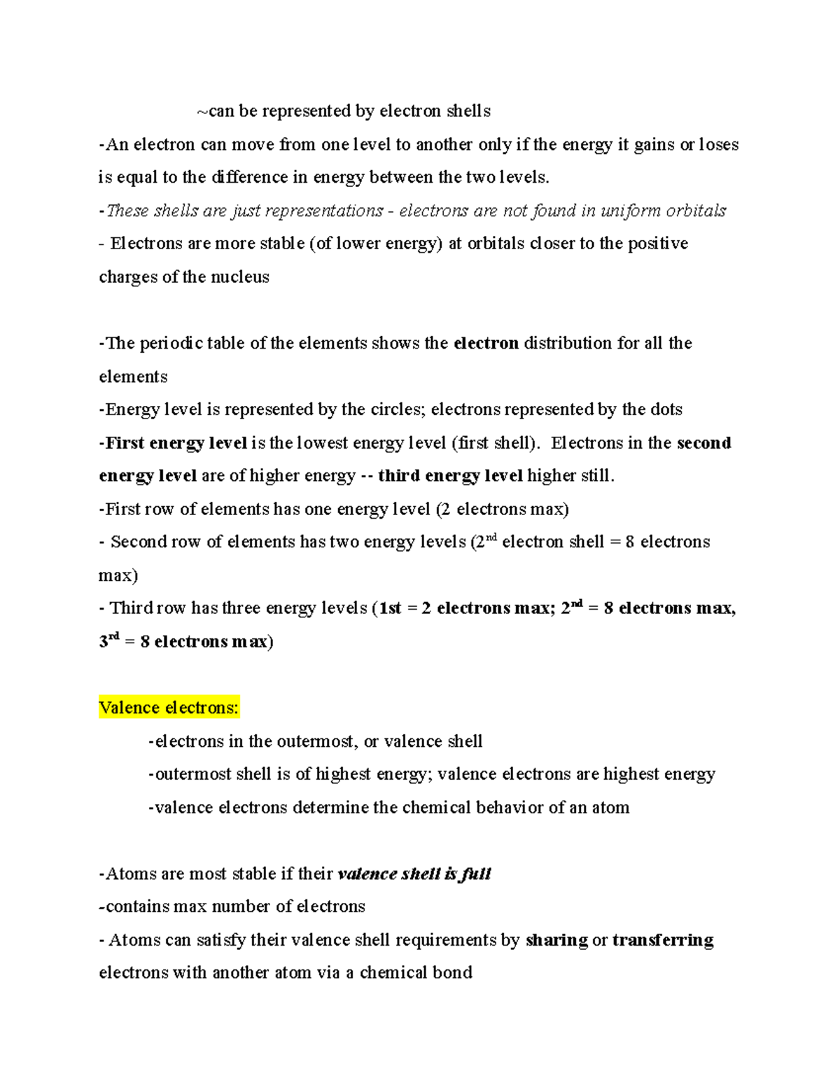 Bio 2 - Notes. - ~can be represented by electron shells -An electron ...