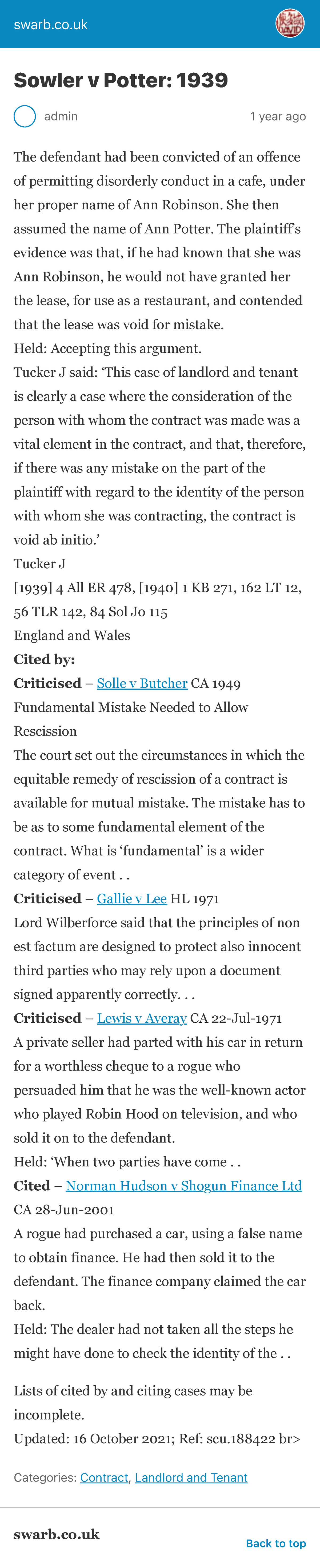 Sowler v Potter 1939 - swarb - Sowler v Potter: 1939 admin 1 year ago ...