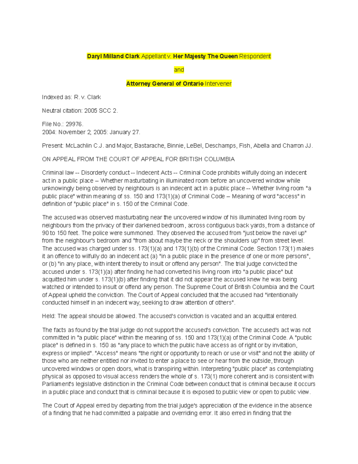 R. v. Clark - Criminal Law - Text and Cases - Daryl Milland Clark ...