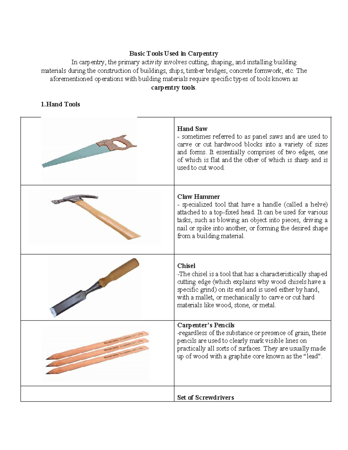 Basic tools in carpentry - Basic Tools Used in Carpentry In carpentry ...
