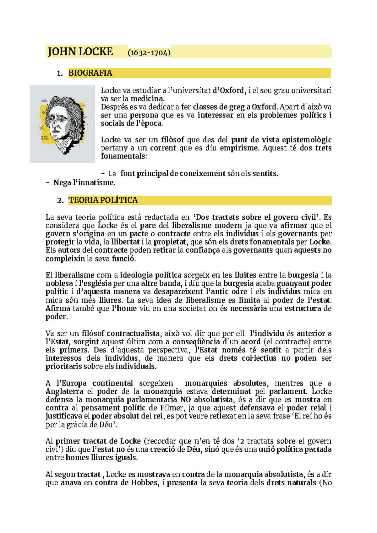 John Locke - JOHN LOCKE (1632-1704). 1. BIOGRAFIA. Locke va estudiar a ...