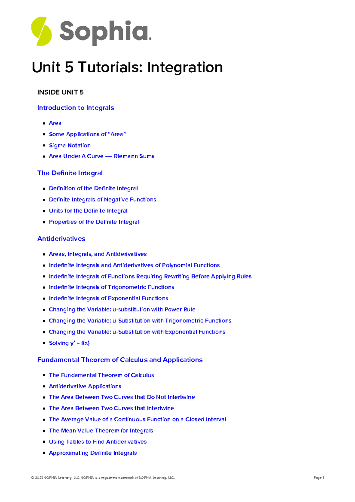 Calculus l Unit 5 Tutorials PDF1 - Unit 5 Tutorials: Integration INSIDE ...
