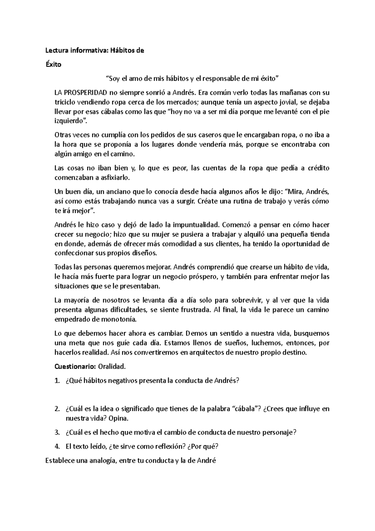 Comunicacion 1 - ... - Lectura informativa: Hábitos de Éxito “Soy el ...