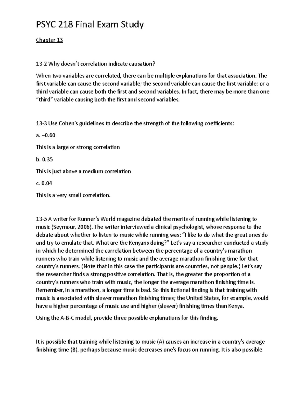 PSYC 218 correlation and regression practice questions - PSYC 218 Final ...