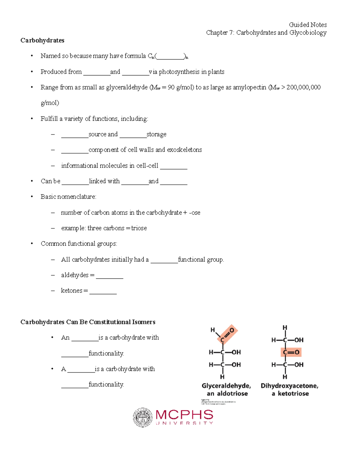 PSB331 Chapter 7 Carbohydrates Guided Notes 2021-1 - Chapter 7 ...